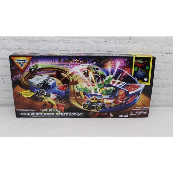 Monster Jam | Toys | Monster Jam Supercharge Speedway Playset Megalodon ...